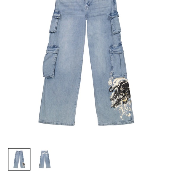 Ed Hardy | Jeans | Ed Hardy Sky Blue Cargo Wide Leg Jeans With Artistic ...